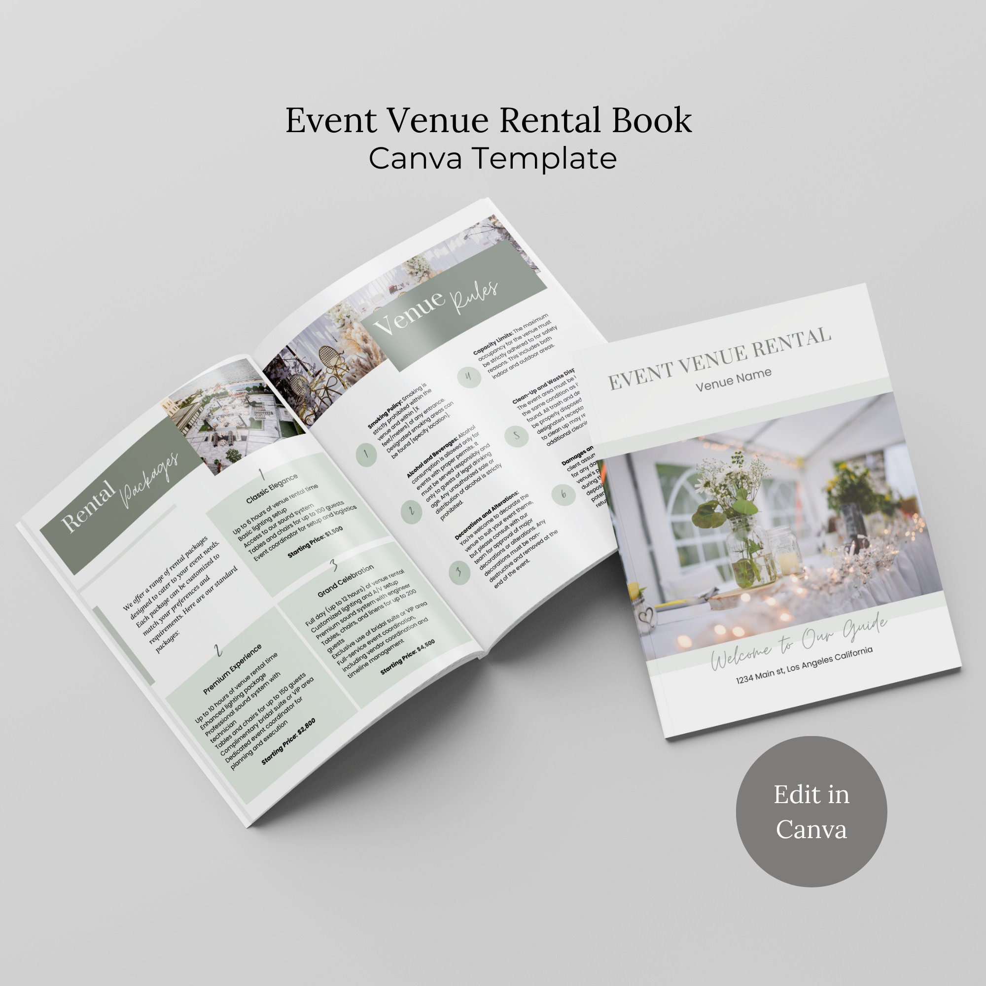 Venue Rental Book Canva Template, Editable Event Venue Rental Business ...
