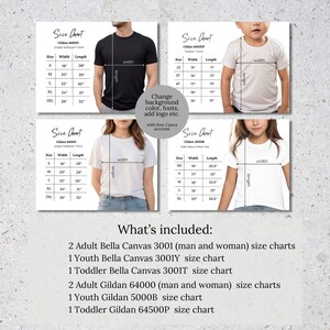 Editable Shirt Size Chart Bundle Canva Template, Bella Canvas 3001 and ...