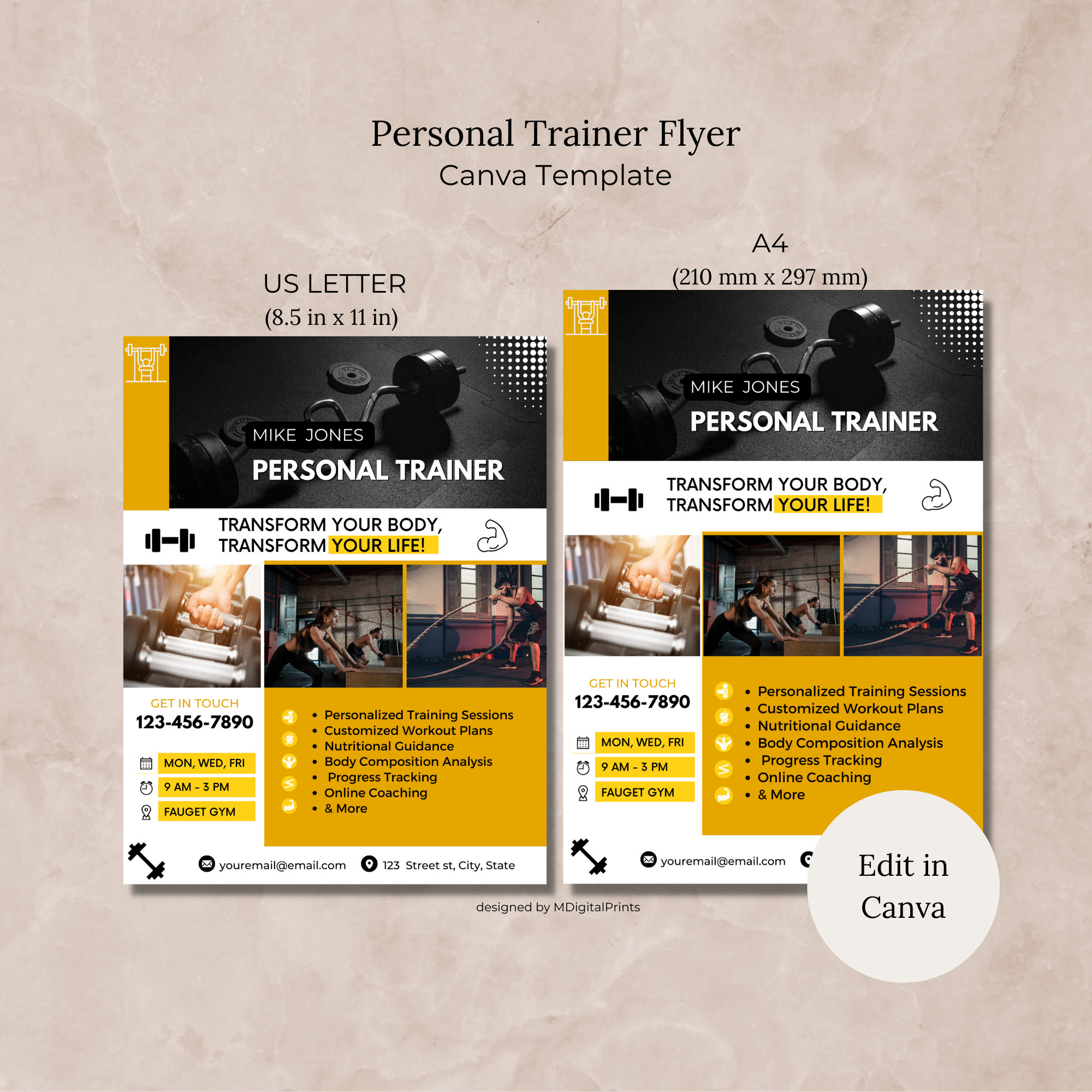 Personal Trainer Flyer Canva Template, Fitness Coach Editable Flyer ...