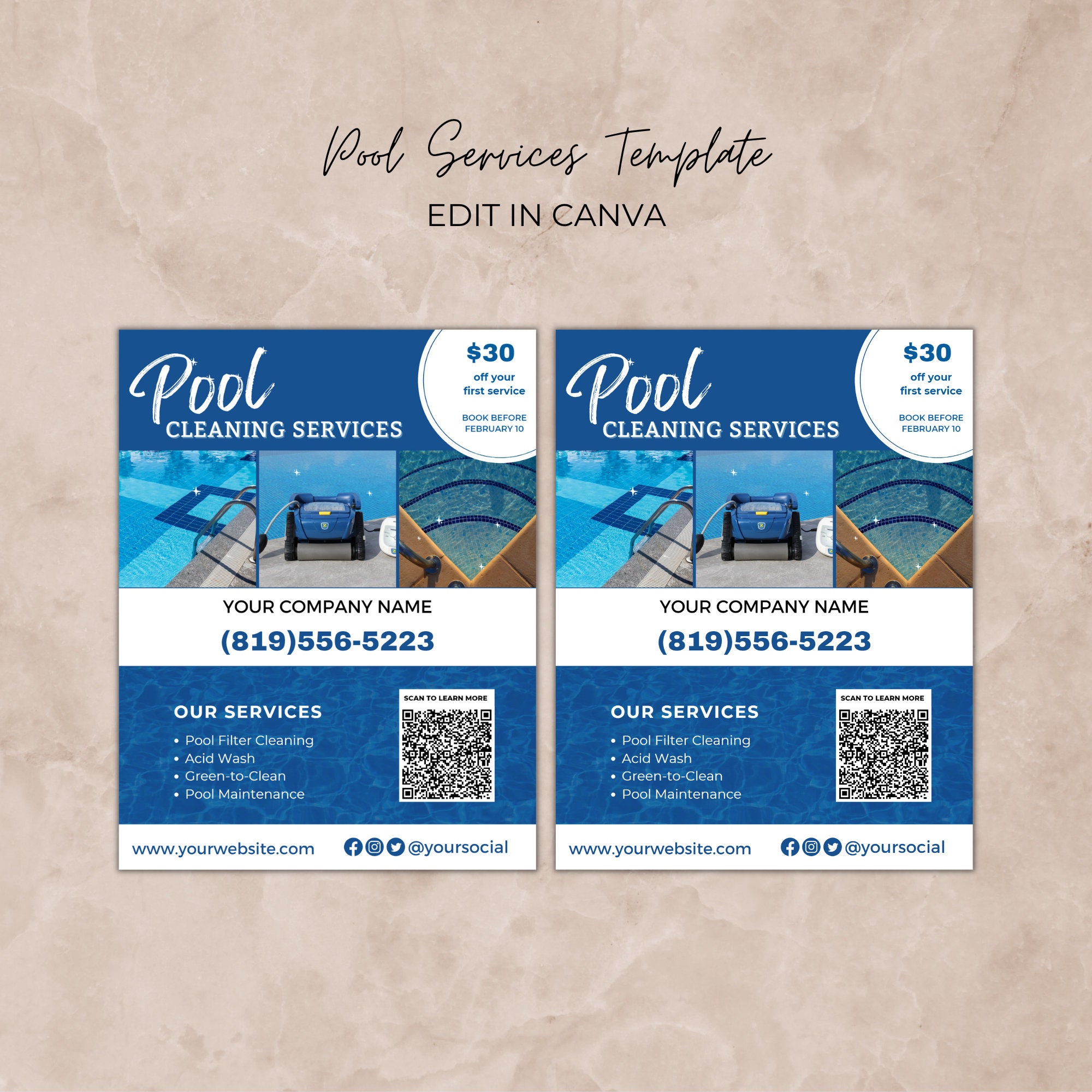 Professional Pool Service Flyer, Editable Canva Template, Marketing ...