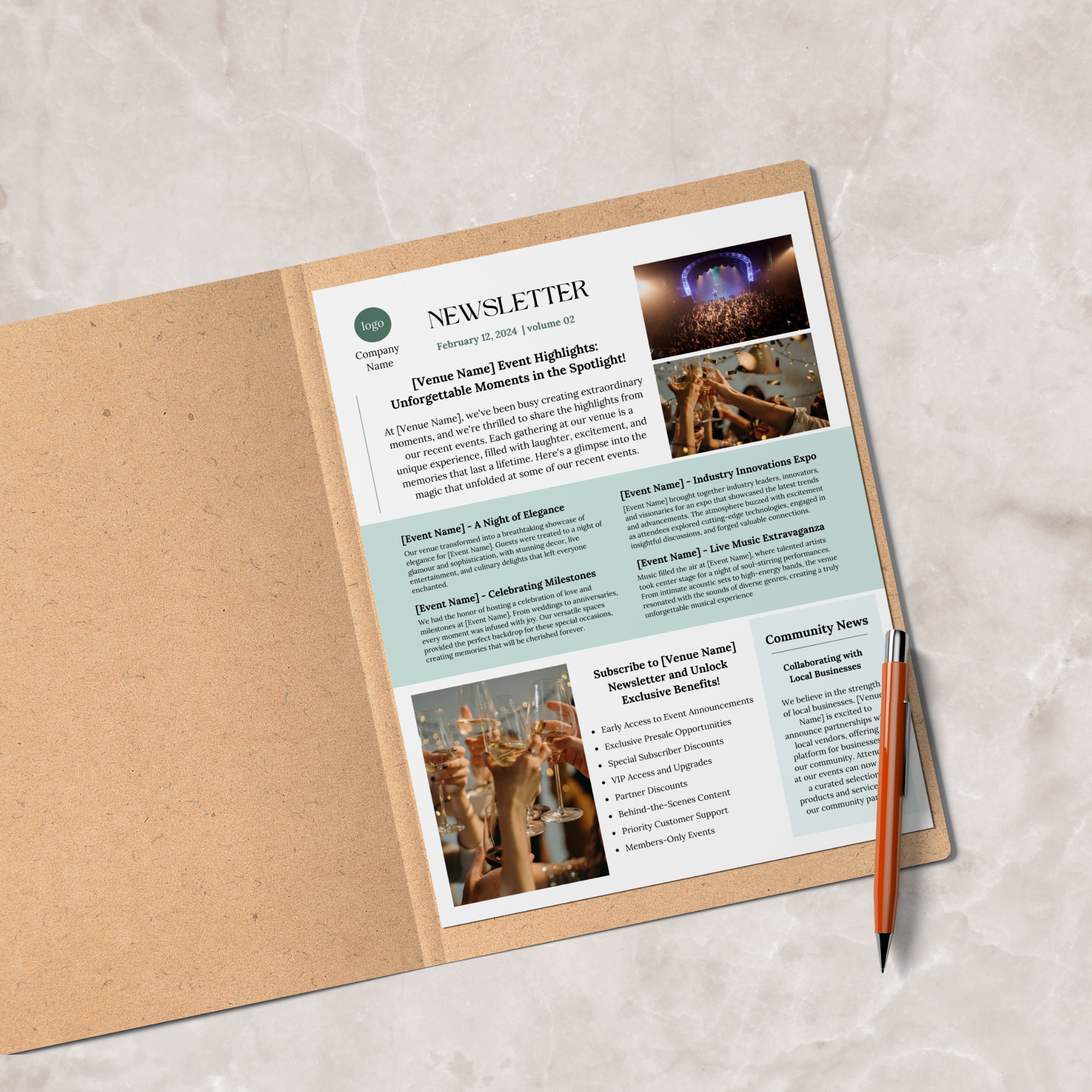 Event Venue Newsletter Template Canva, Editable Venue Rental Business ...