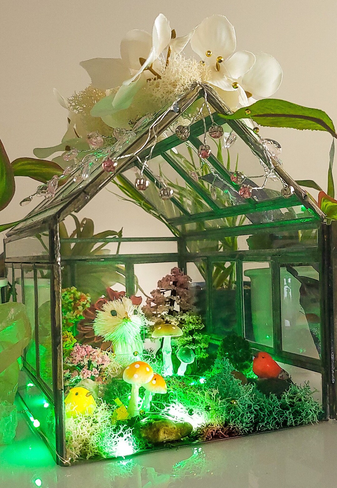 Cottage Terrarium: LED Lit Hedgehog and Birds - Etsy