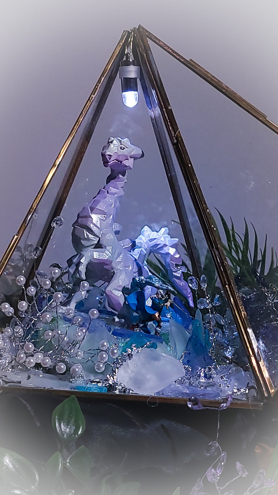 Custom Terrarium: LED Lit Winter Dragon With Dnd Druid Miniature - Etsy