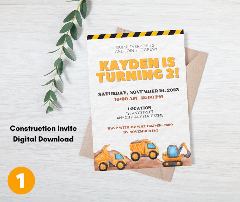 Construction Birthday Invitation - Etsy