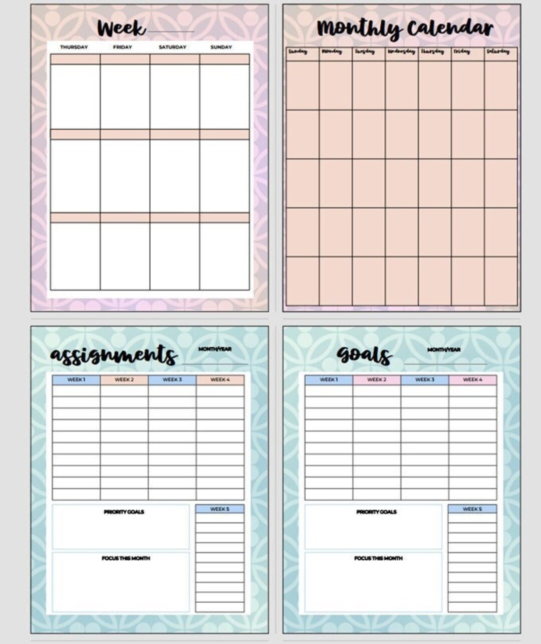 Printable Weekly and Monthly Planner - Includes Goal, Assignment, to Do ...