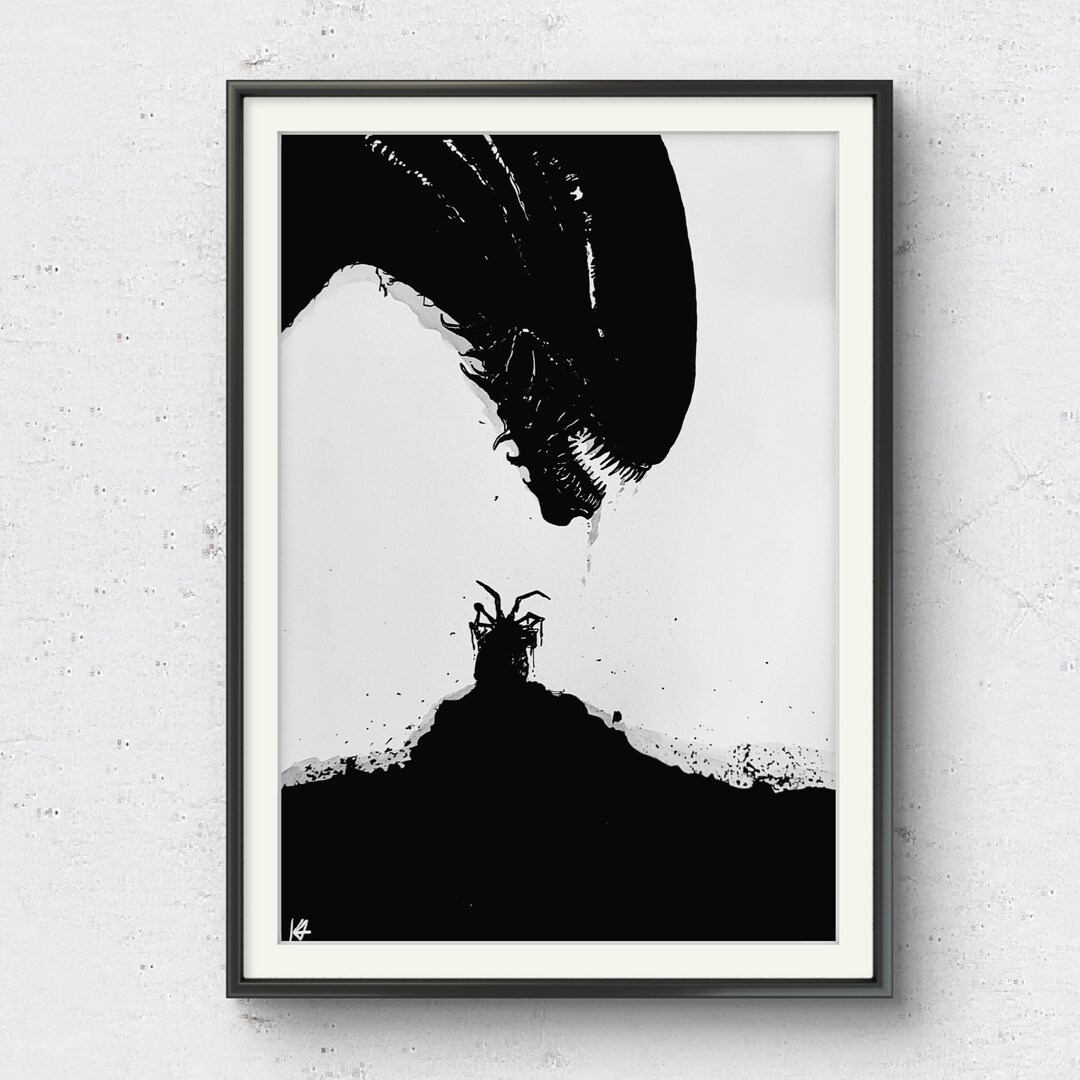 Alien, Ink Illustration, Gelli Print Xenomorph, Sci-fi ,posca, Gift ...
