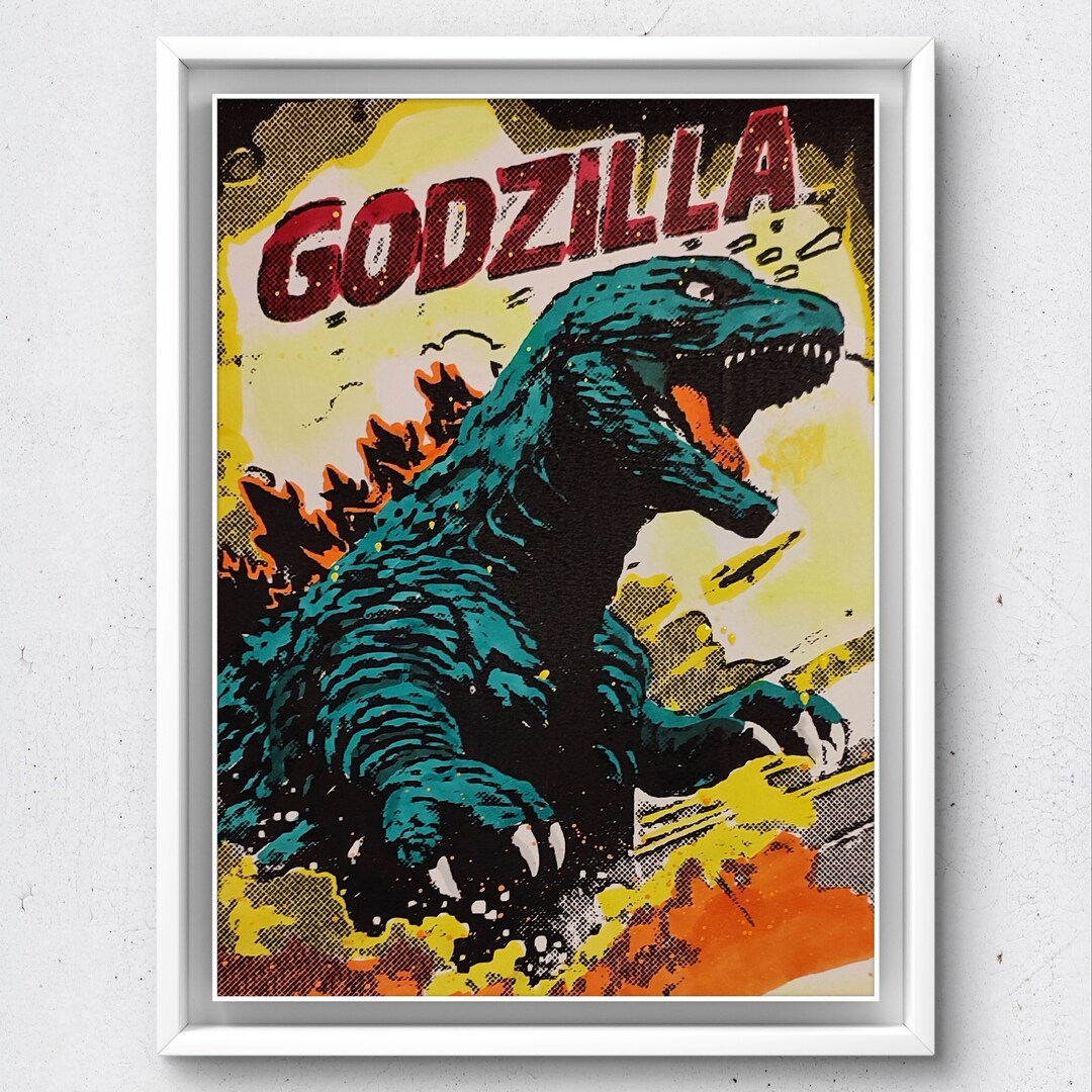 Godzilla, Gelli Plate Print,pop Art, Comic Book, Sci-fi ,mixed Media ...