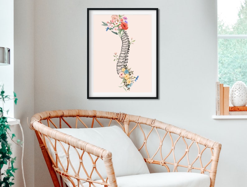 Watercolor Floral Spine Printable Wall Art, Anatomy Art, Anatomical ...