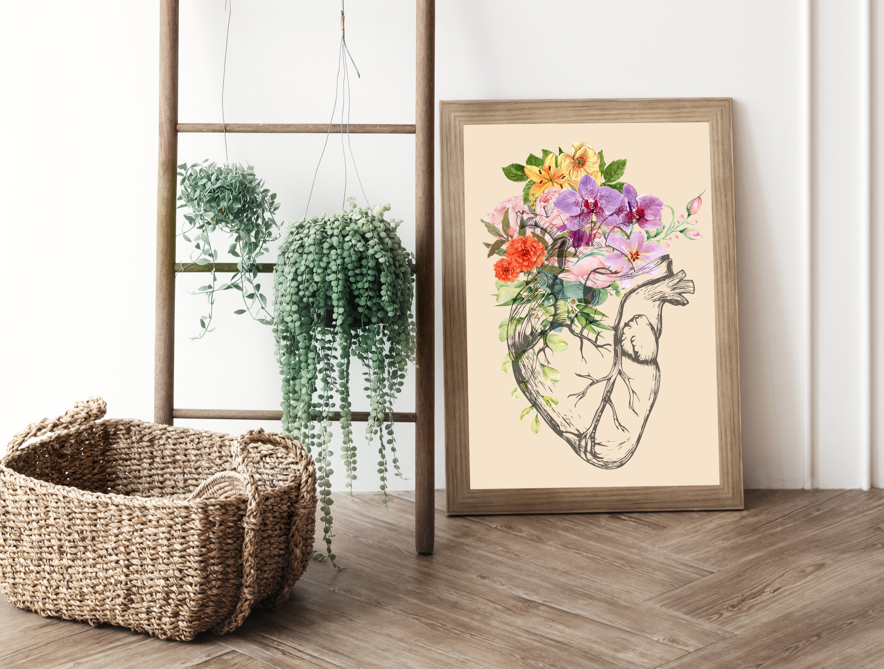 Watercolor Floral Heart Printable Wall Art Anatomy Art - Etsy