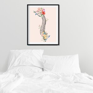 Watercolor Floral Spine Printable Wall Art, Anatomy Art, Anatomical ...