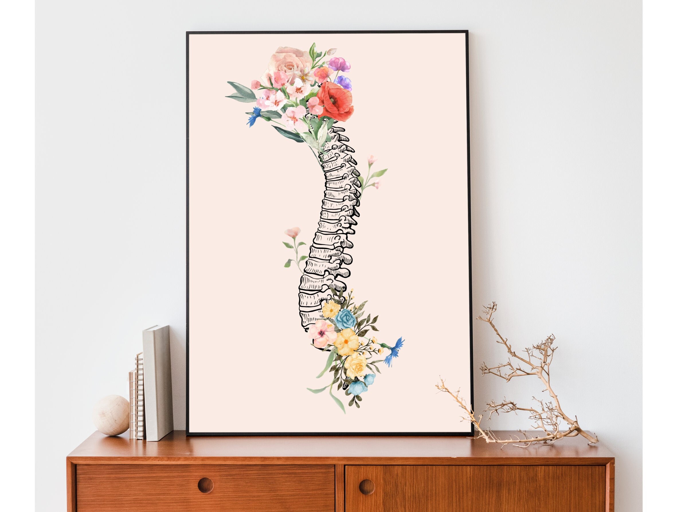 Watercolor Floral Spine Printable Wall Art, Anatomy Art, Anatomical ...