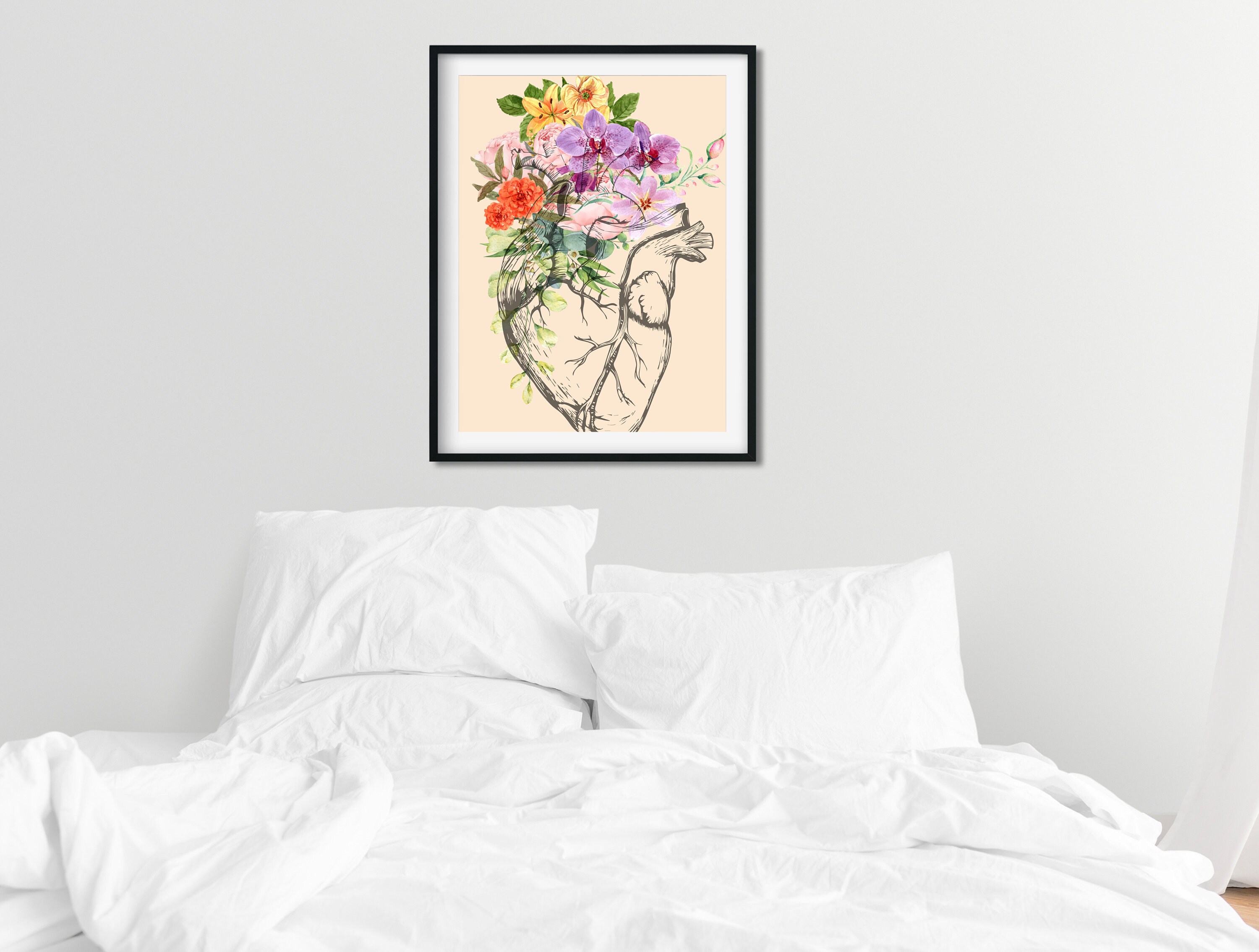 Watercolor Floral Heart Printable Wall Art Anatomy Art - Etsy