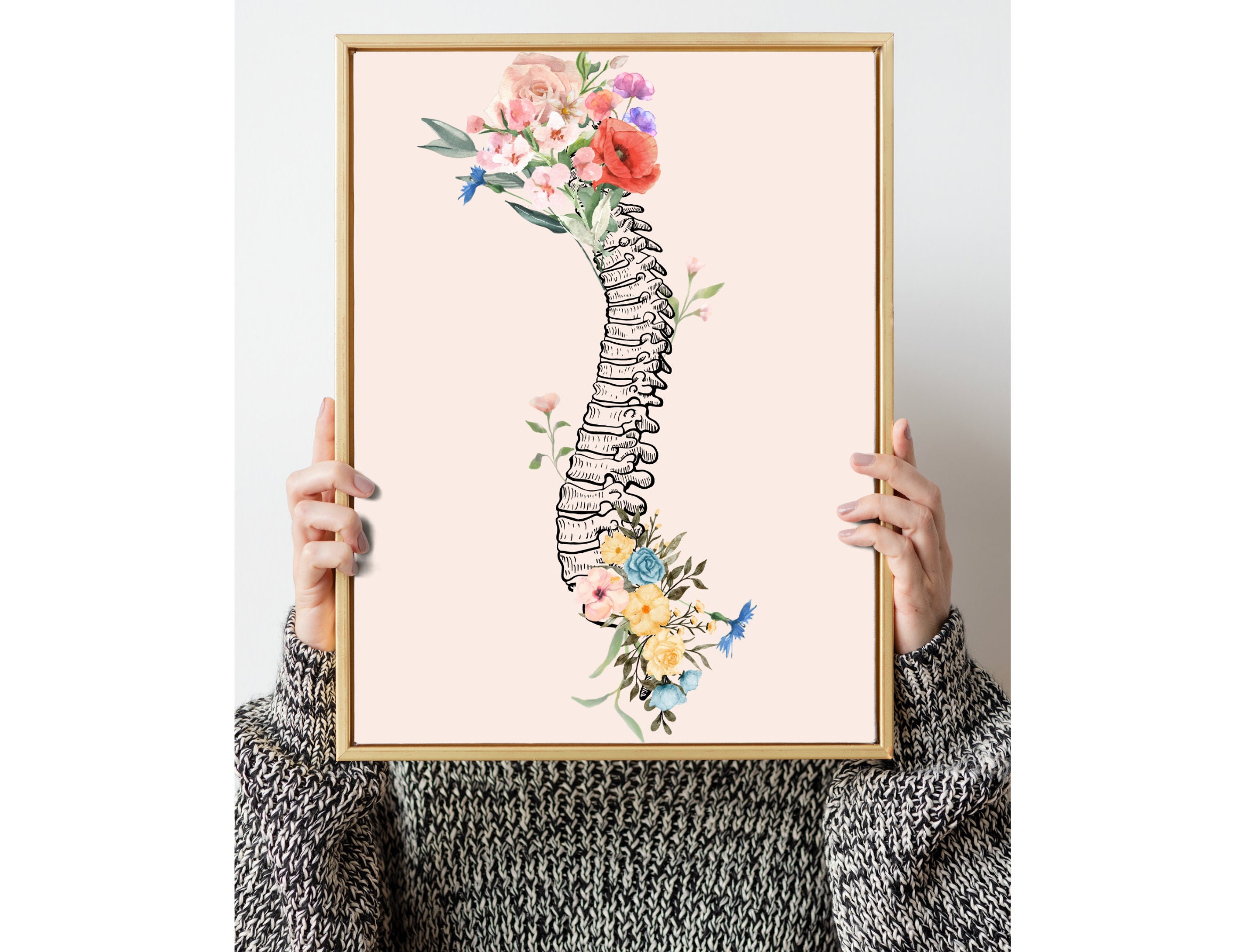 Watercolor Floral Spine Printable Wall Art, Anatomy Art, Anatomical ...