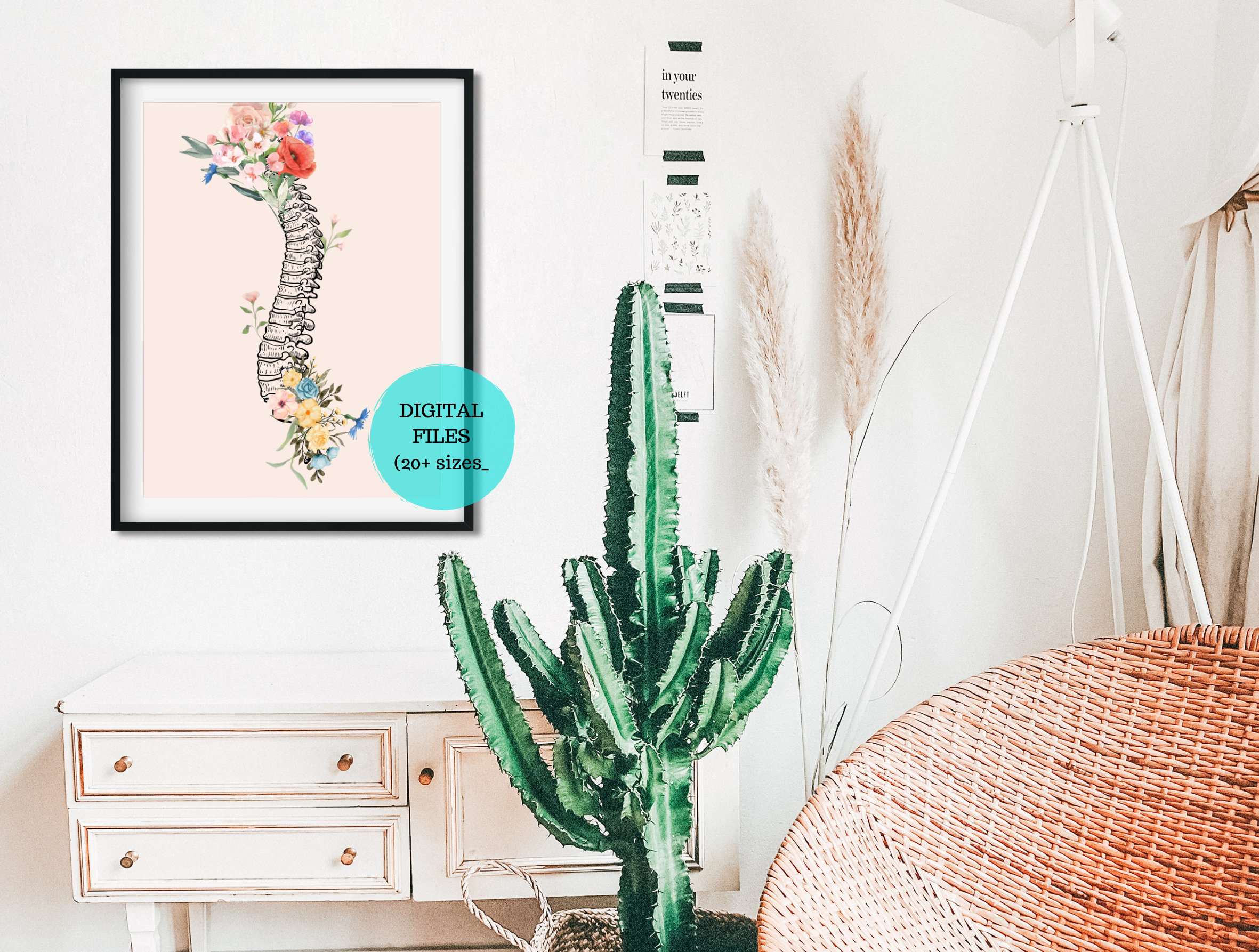 Watercolor Floral Spine Printable Wall Art, Anatomy Art, Anatomical ...