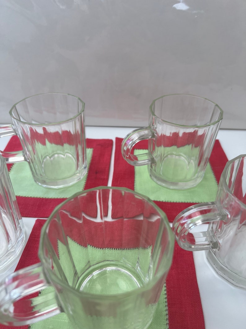 Vintage Set of 5 Glass Ribbed Coffee Cups/teacups/mugs Marked Bormioli ...