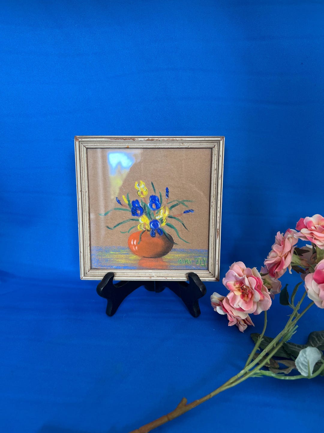 Miniature Original Signed Pastel Flower Painting 1 Of 3 Available By