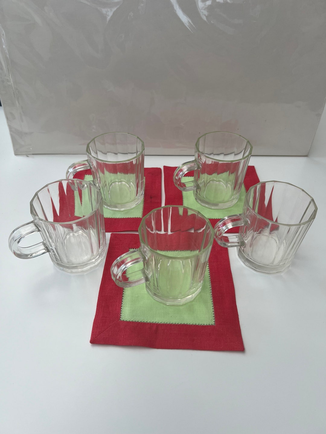 Vintage Set of 5 Glass Ribbed Coffee Cups/teacups/mugs Marked Bormioli ...