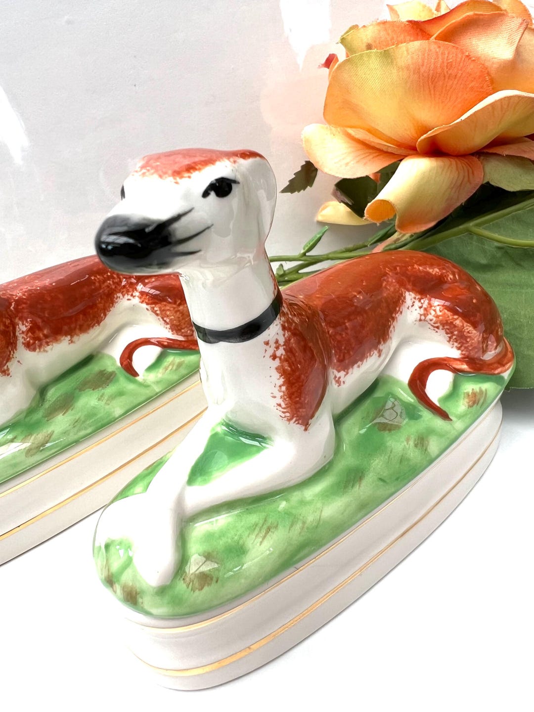 Adorable Vintage Greyhound Whippit Dogs Trinket Porcelain Boxes Marked ...