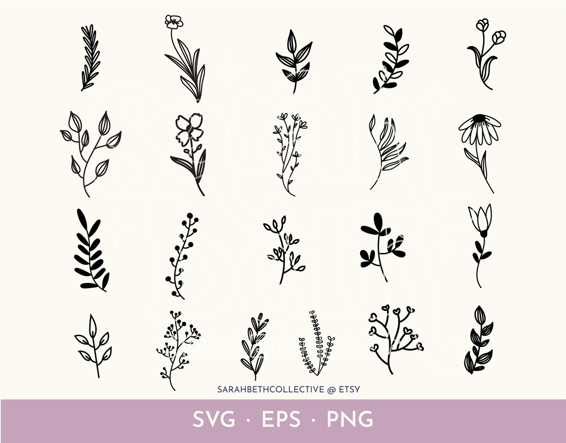 Floral Botanicals & Sprigs SVG Bundle Floral SVG Leafy SVG for Cricut ...