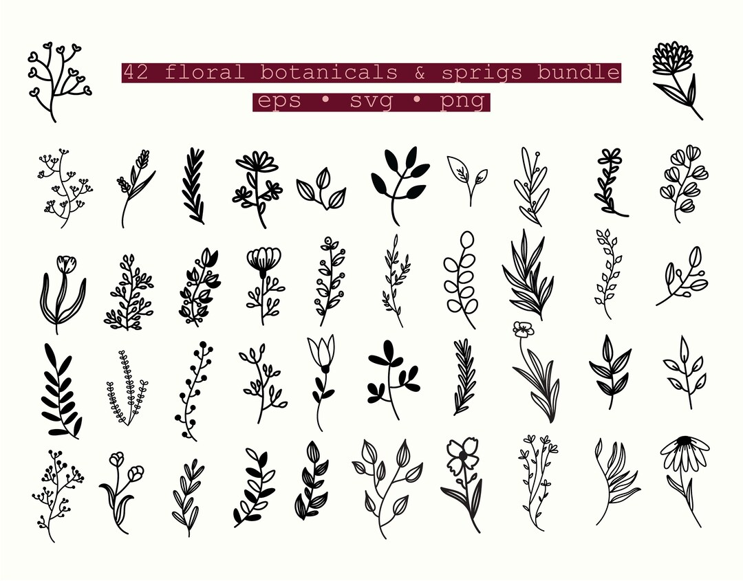 Floral Botanicals & Sprigs SVG Bundle Floral SVG Leafy SVG - Etsy