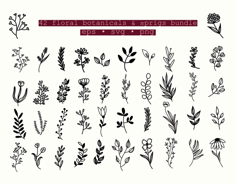 Floral Botanicals & Sprigs SVG Bundle Floral SVG Leafy SVG - Etsy