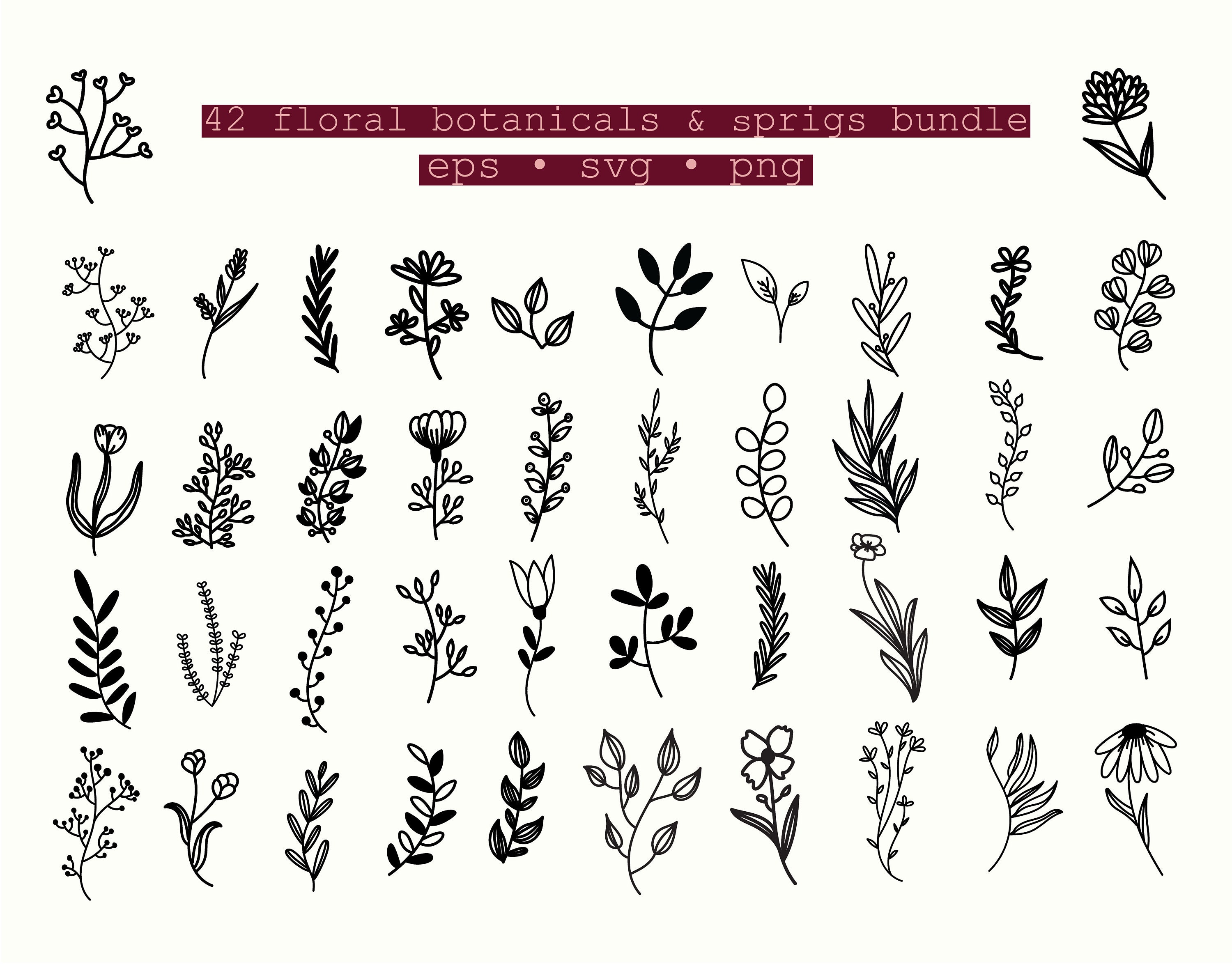 Floral Botanicals & Sprigs SVG Bundle Floral SVG Leafy SVG - Etsy