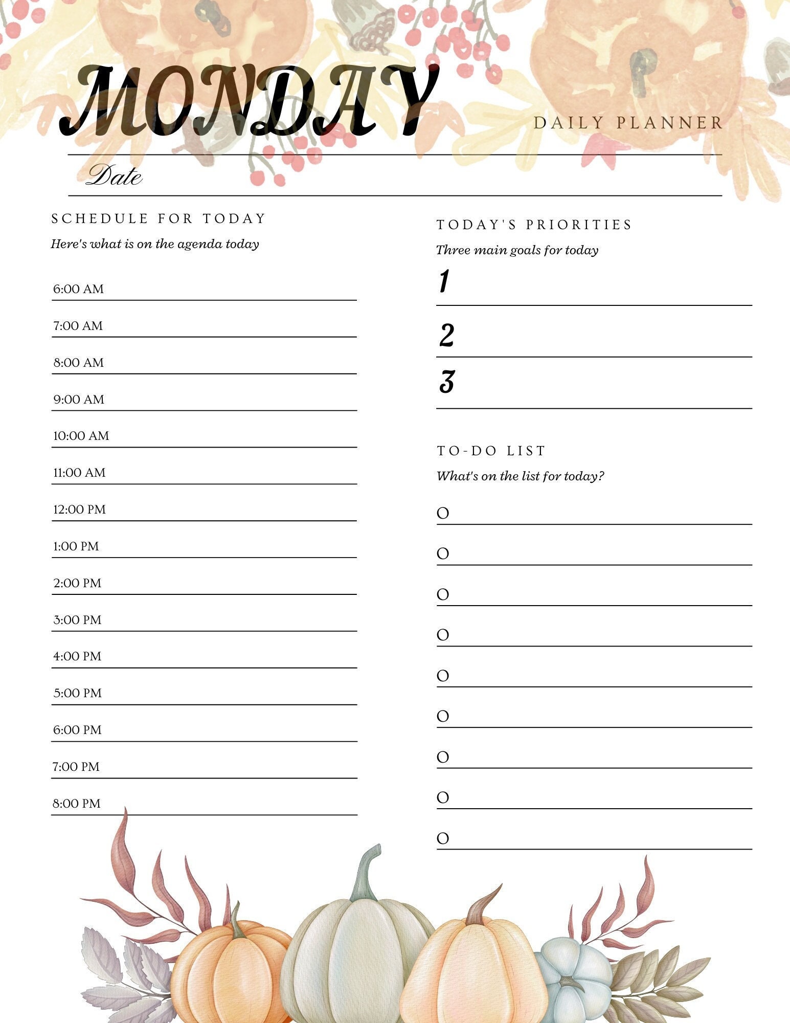 Fall Theme Printable Daily Calendar - Etsy