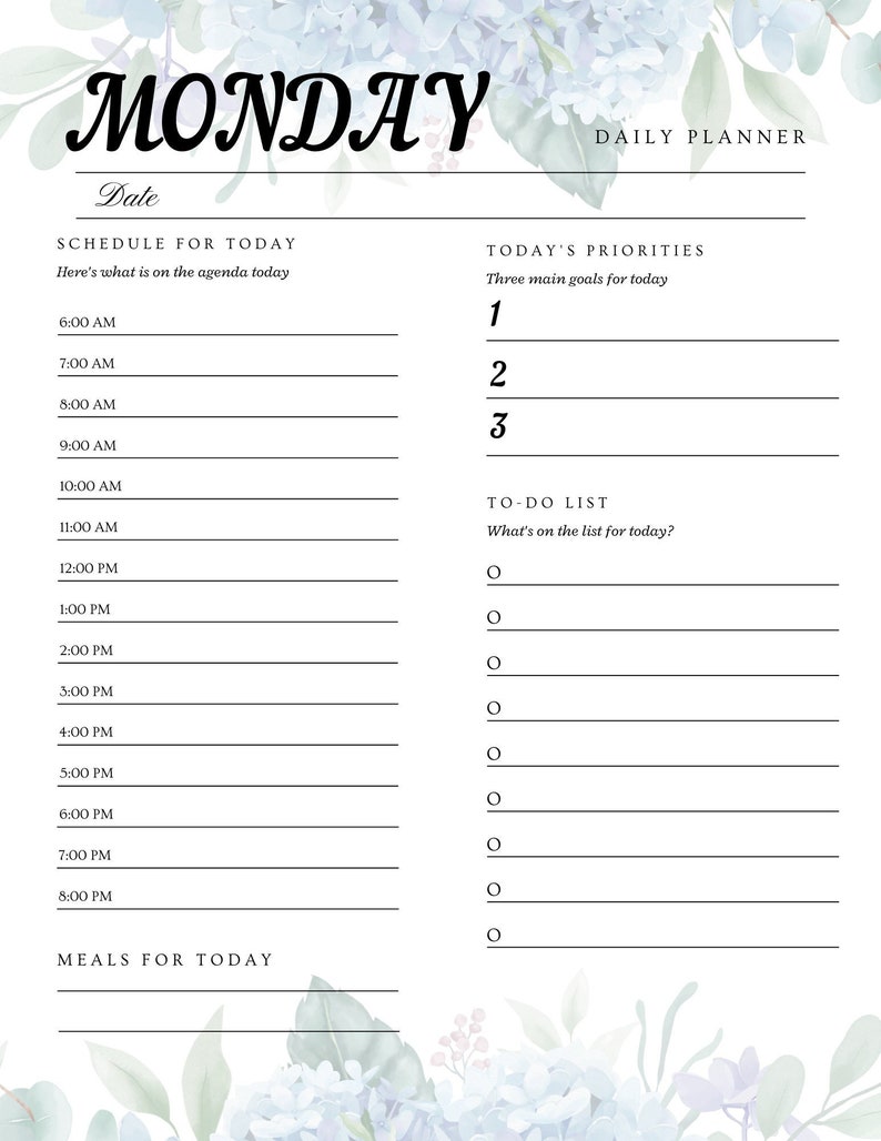 Hydrangea Digital Daily Planner - Etsy