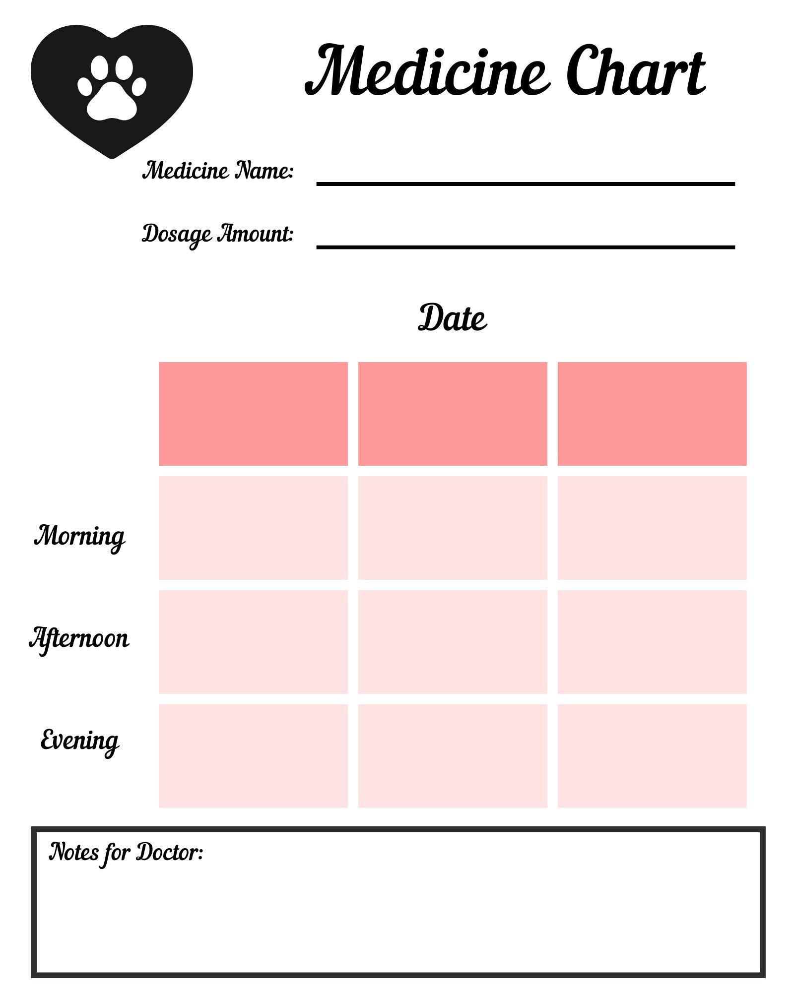 Printable Pet Medicine Chart - Etsy