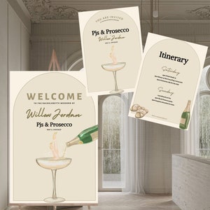 Pjs and Prosecco Welcome Sign Template | Prosecco Bachelorette Party ...
