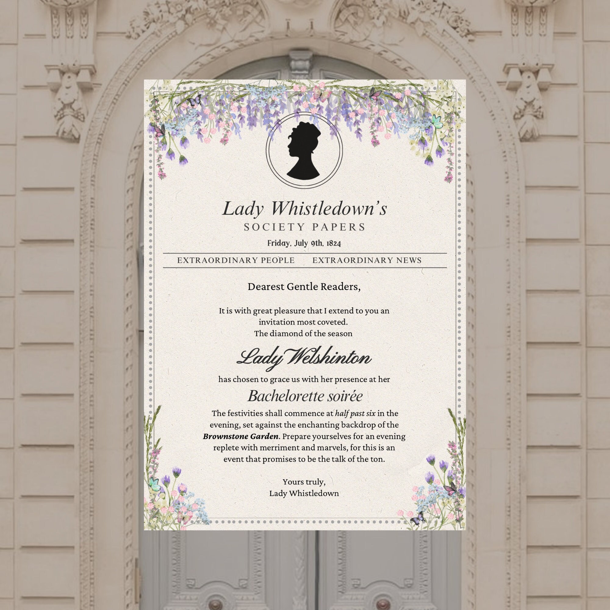 Bridgerton Bachelorette Party Invitation Template Lady Whistledown ...