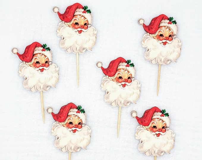 Vintage Santa Cupcake Toppers - Retro Christmas Party Supplies, Festive ...