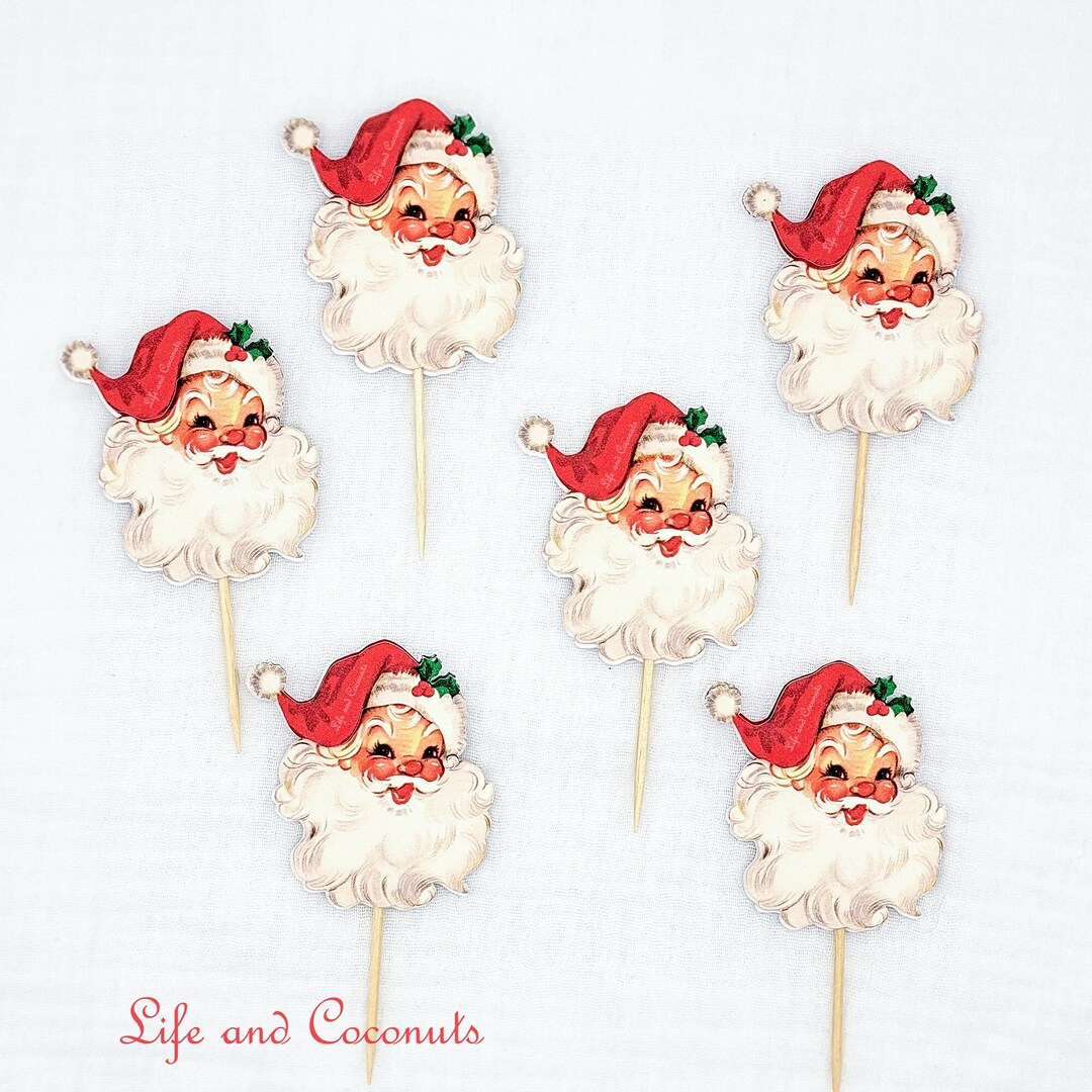 Vintage Santa Cupcake Toppers - Retro Christmas Party Supplies, Festive ...