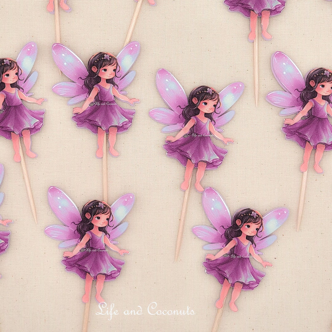 Purple Watercolor Fairy Cupcake Toppers, Faeries, Garden Party, Fairy ...