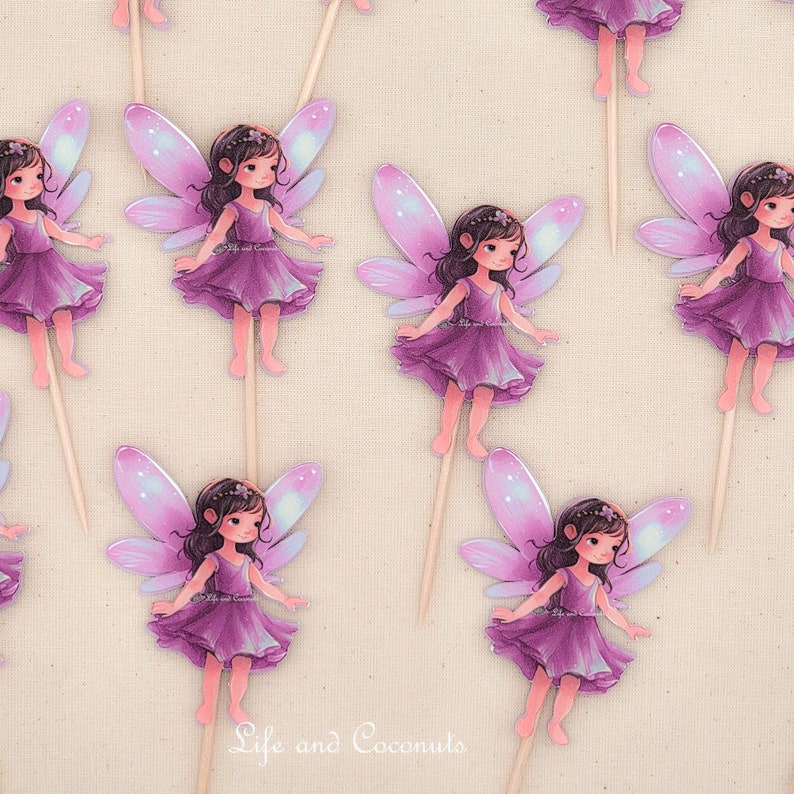 Purple Watercolor Fairy Cupcake Toppers, Faeries, Garden Party, Fairy ...