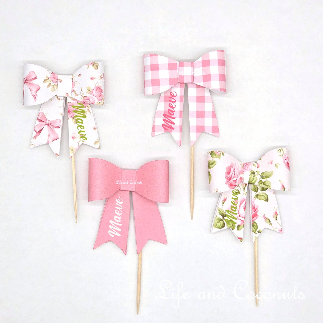 Personalized Pink Bow Cupcake Toppers, Coquette Toppers, Bow Theme ...