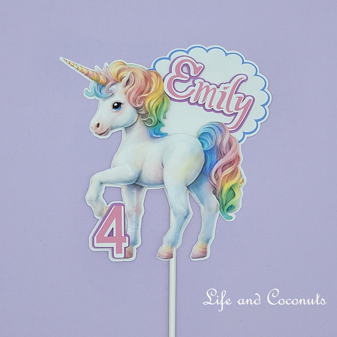 Custom Unicorn Cake Topper With Name And Age Personalized Rainbow And