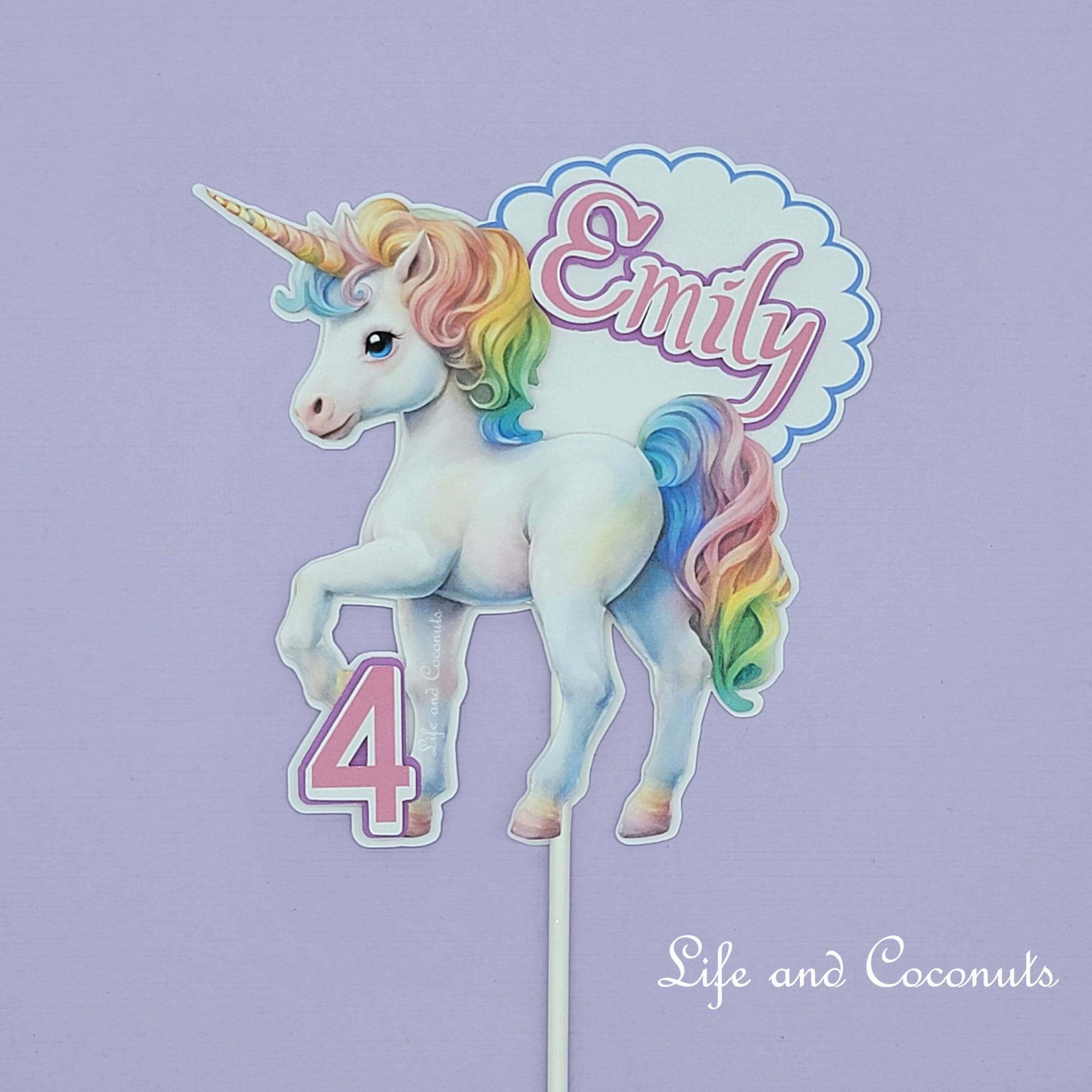 Custom Unicorn Cake Topper With Name and Age, Personalized Rainbow and ...