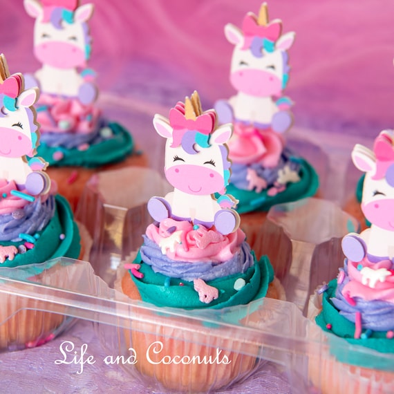 Kawaii Unicorn Cupcake Toppers 48PCs RAINBOW Unicorn Cupcake Toppers
