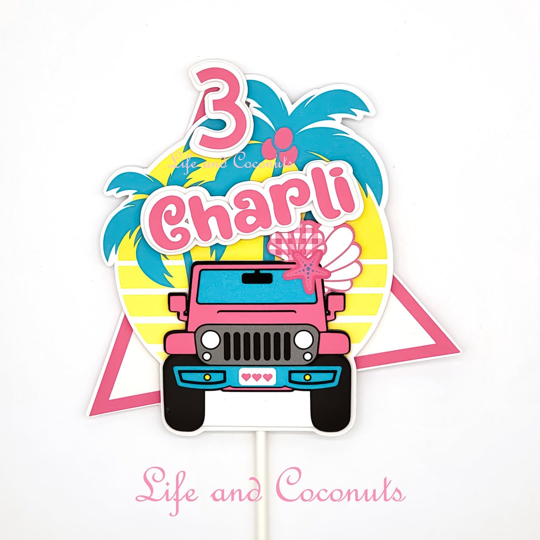 Pink Jeep Cake Topper, Girly Birthday Party, Pink Tropical Beach Party ...