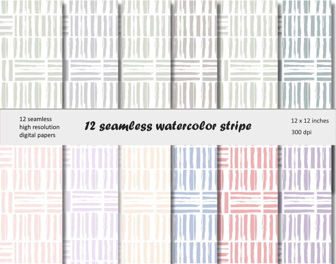 12 Seamless High Resolution Digital Papers Seamless Watercolor Stripe ...
