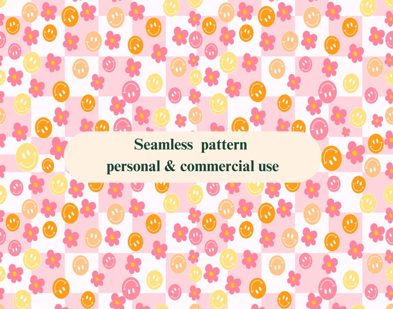 Smiley Face Flower Plaid Seamless Digital Pattern | for Commercial and ...