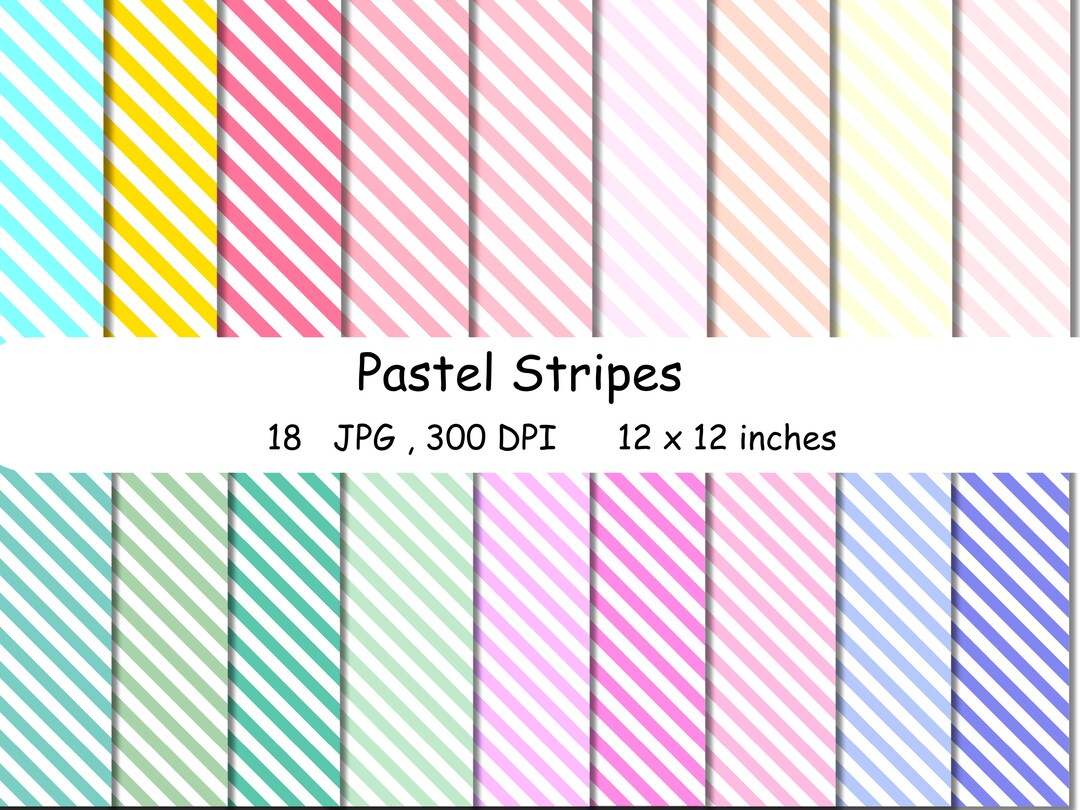 Stripes Digital Paper Pack, Seamless Pattern, Pastel Colours, White ...
