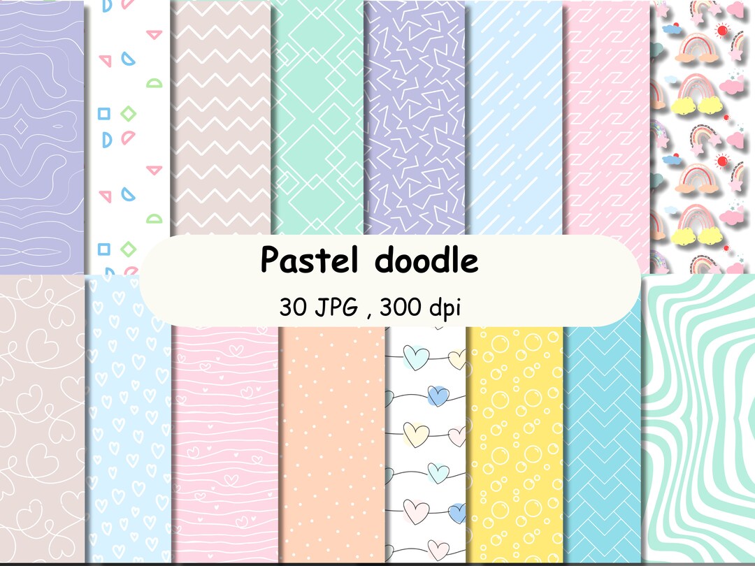 Bundle of 30 Digital Pastel Doodle Papers for Scrapbooking -featuring ...