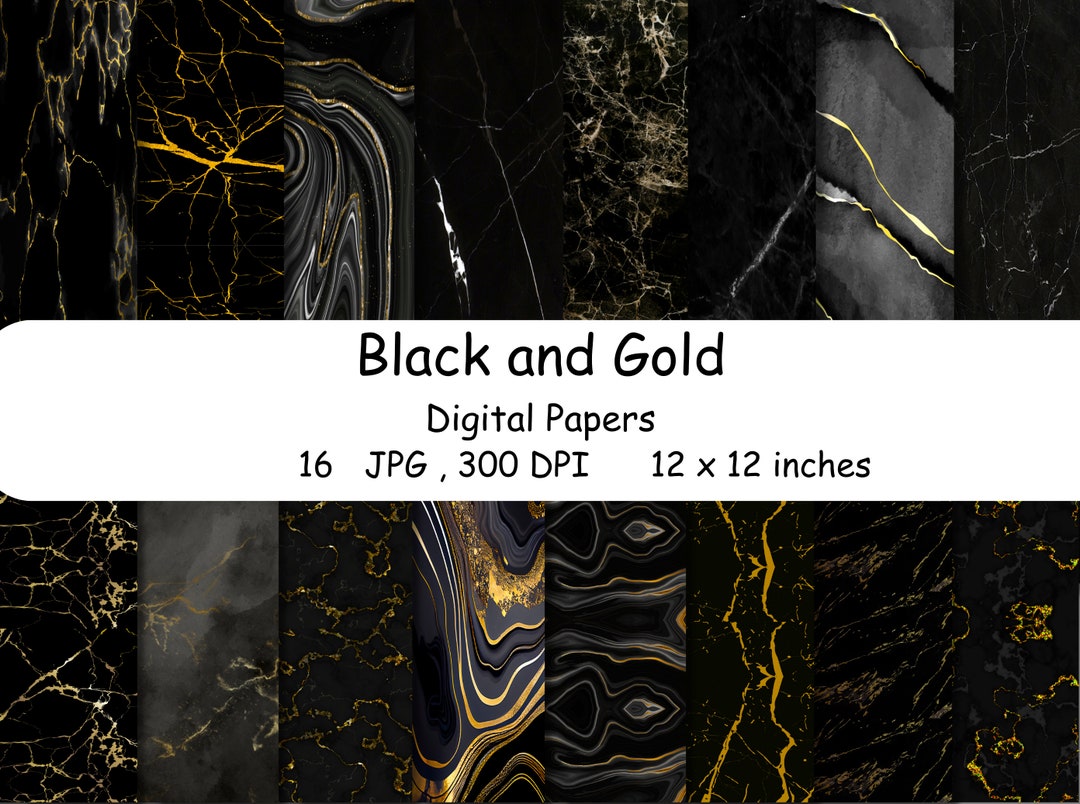 Elegant Black and Gold Digital Papers: Abstract Gold Foil Printable ...