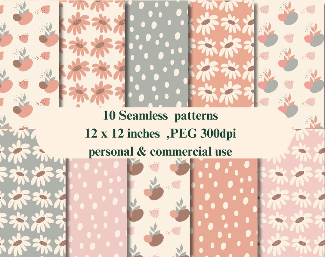 10 Seamless Boho Digital Papers - Spring Floral Patterns for Commercial ...