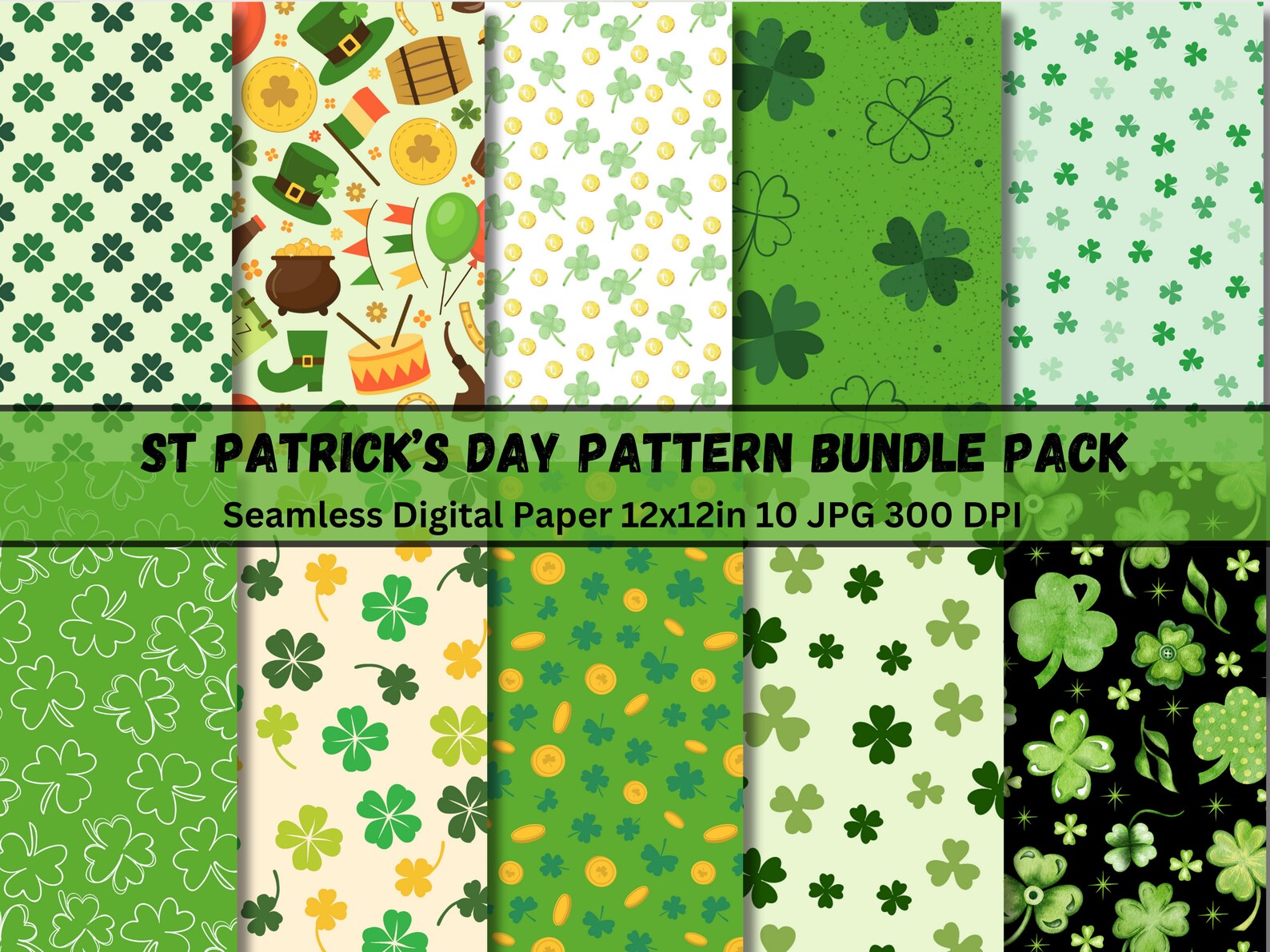 Seamless Digital Paper PACK : St. Patrick's Day Edition With Clover ...