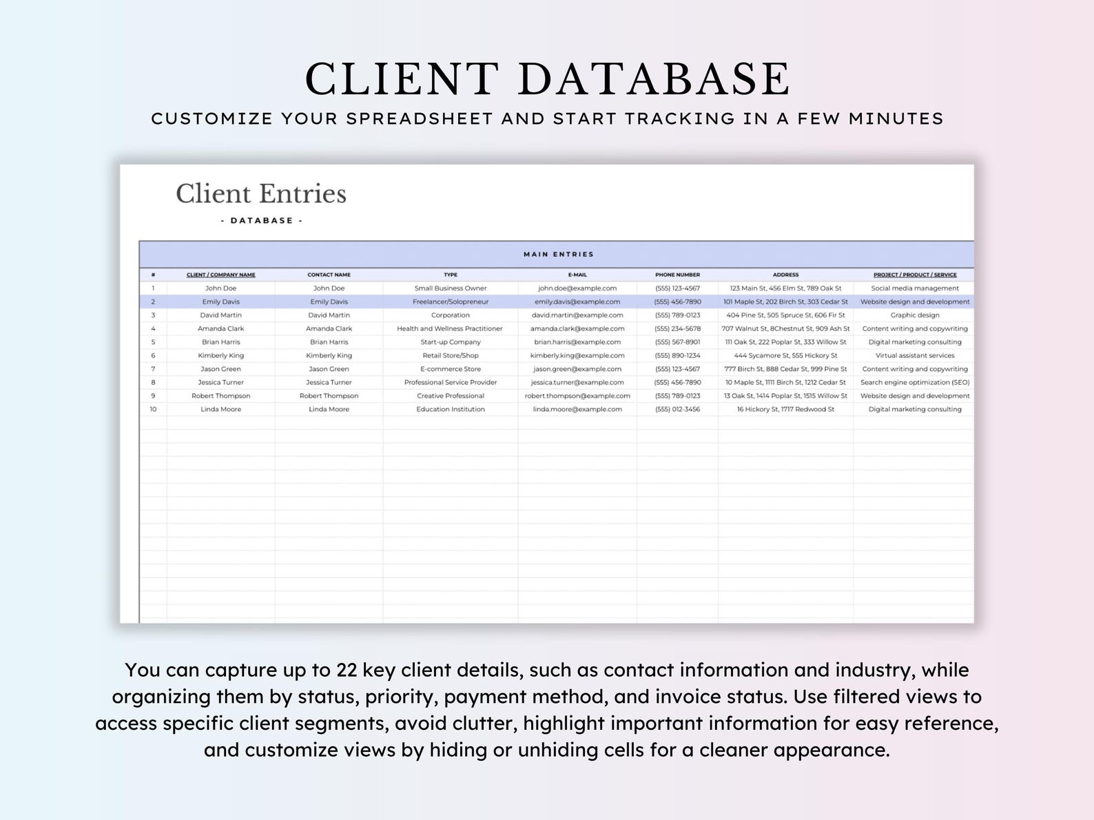 Client Tracker Spreadsheet for Small Business W/ Task Tracker Customer ...