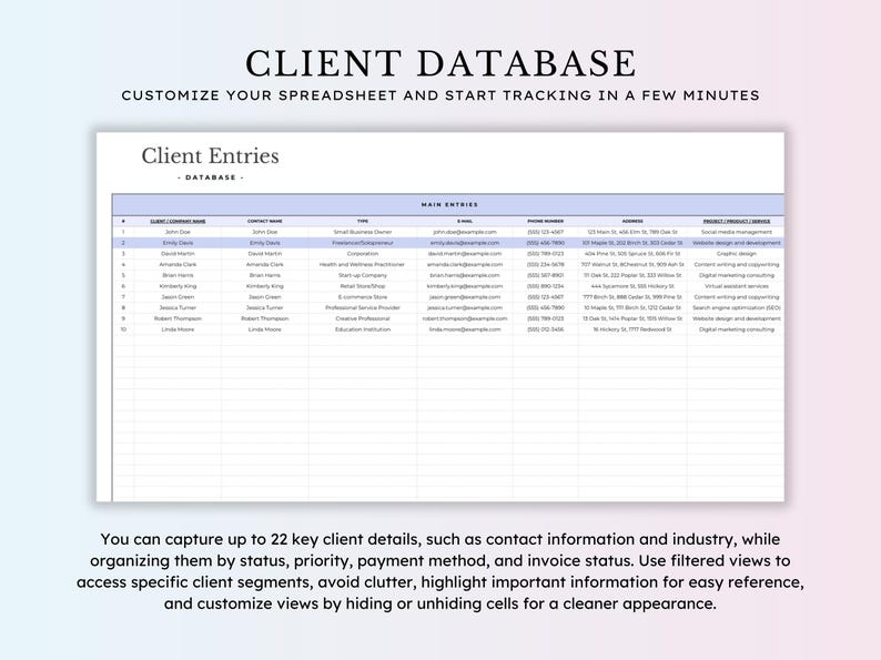 Client Tracker Spreadsheet for Small Business W/ Task Tracker Customer ...