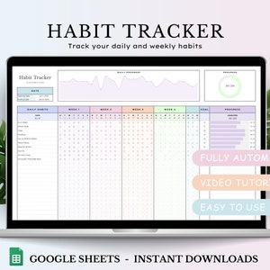 Habit Tracker Spreadsheet for Google Sheets, Weekly Habits, Daily Habit ...